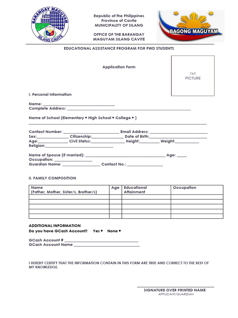 PWD Educational Assistance Application Form | PDF