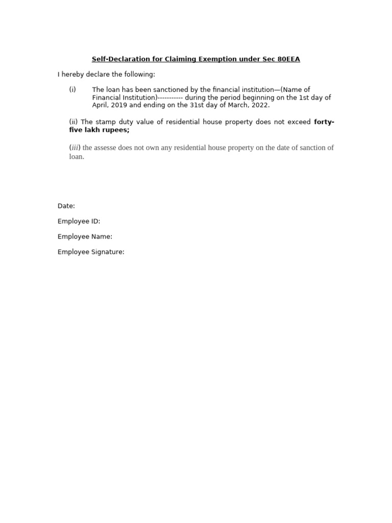 Self Declaration For Sec 80EEA | PDF