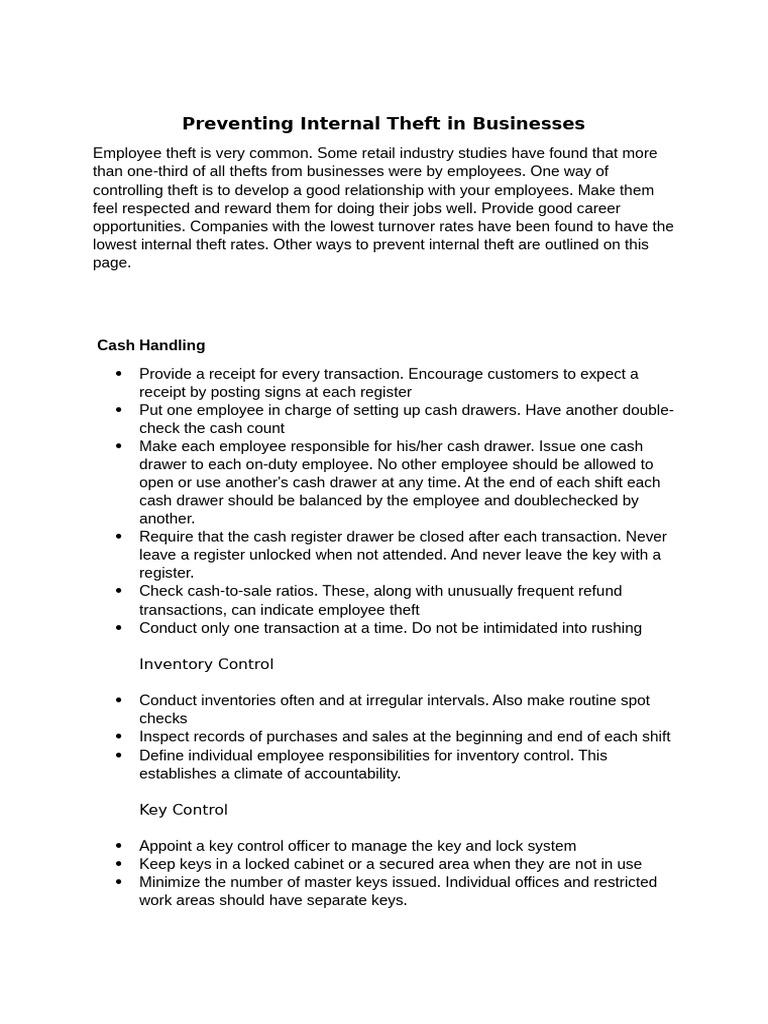 Preventing Internal Theft in Businesses | PDF | Business