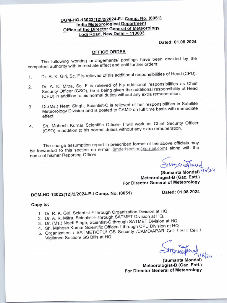 IMD New CSO Appointment Order | PDF