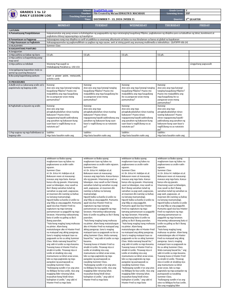 DLL_ESP 5_Q3_W2 | PDF