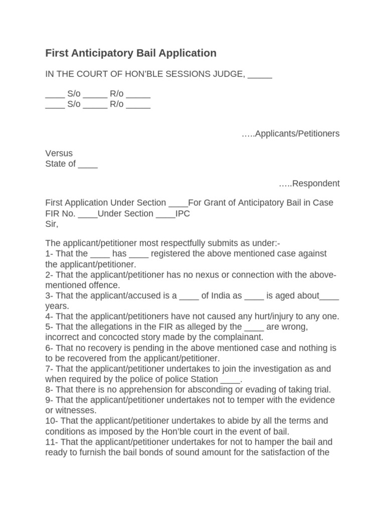 First Anticipatory Bail Application | PDF