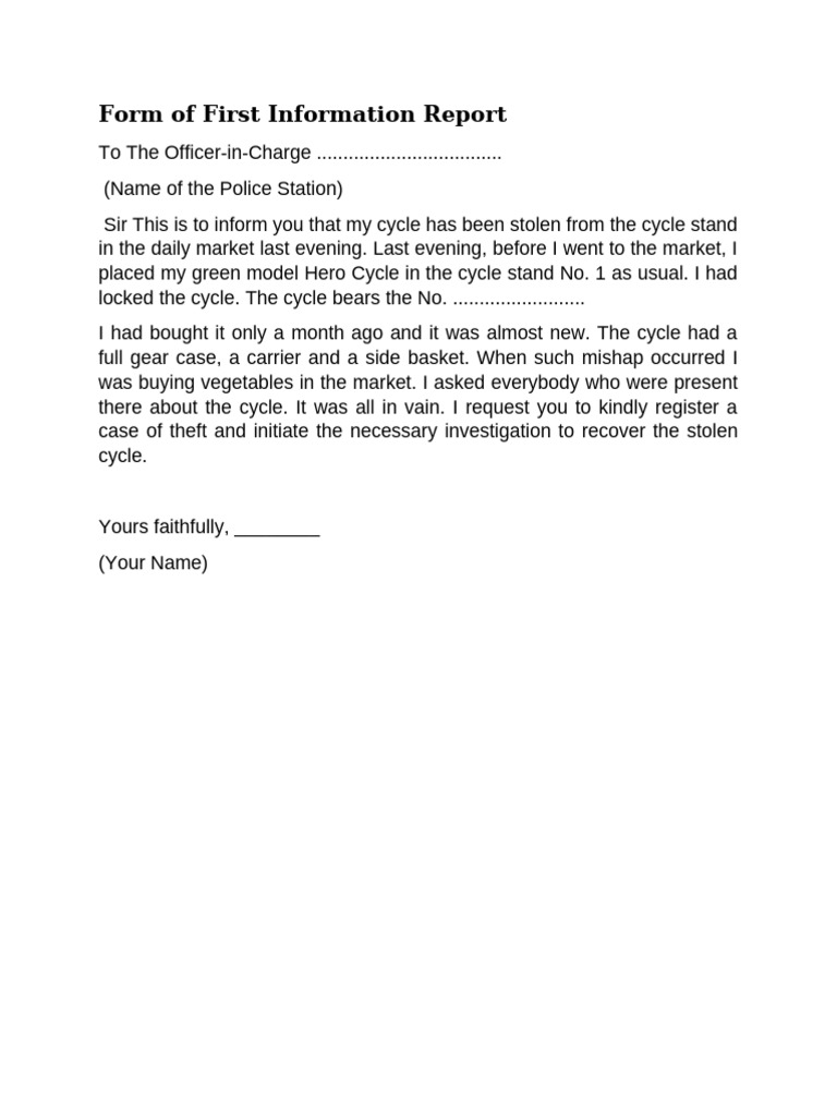 Form of First Information Report | PDF