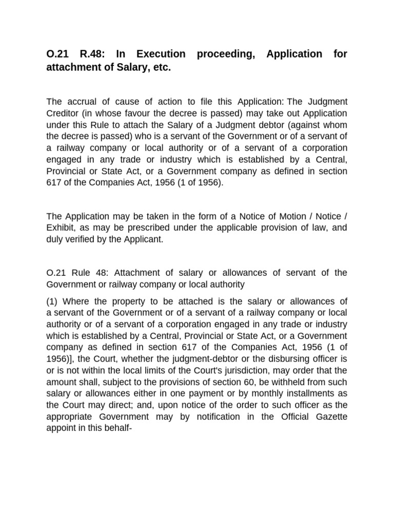 O.21 R.48 in Execution Proceeding, Application For Attachment of Salary ...