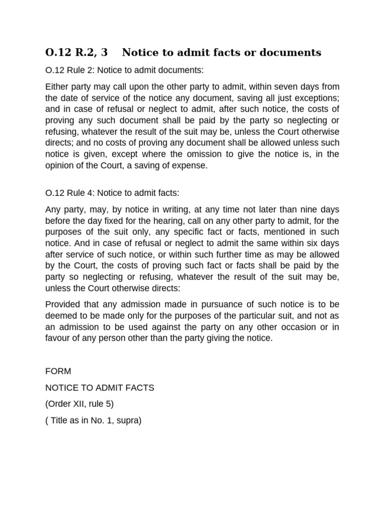 Notice to Admit Facts and Documents | PDF | Lawsuit | Separation Of Powers