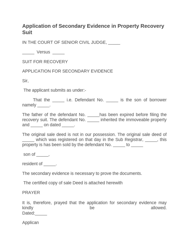 Application for Secondary Evidence in Property | PDF