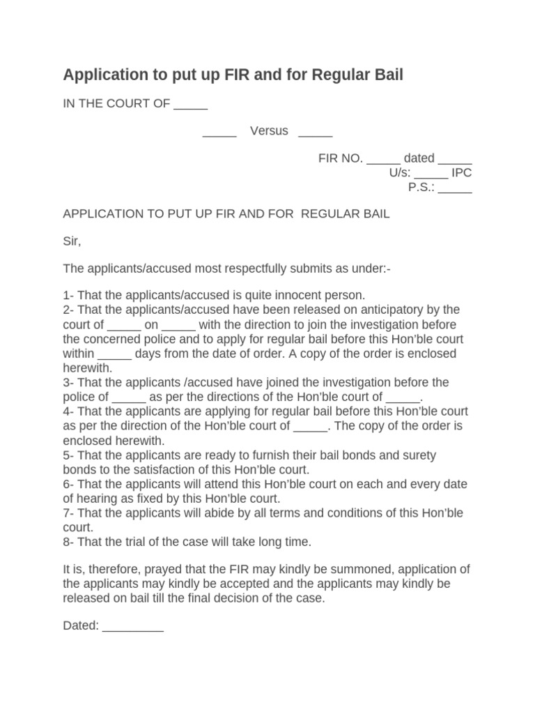 FIR Submission and Regular Bail Request | PDF