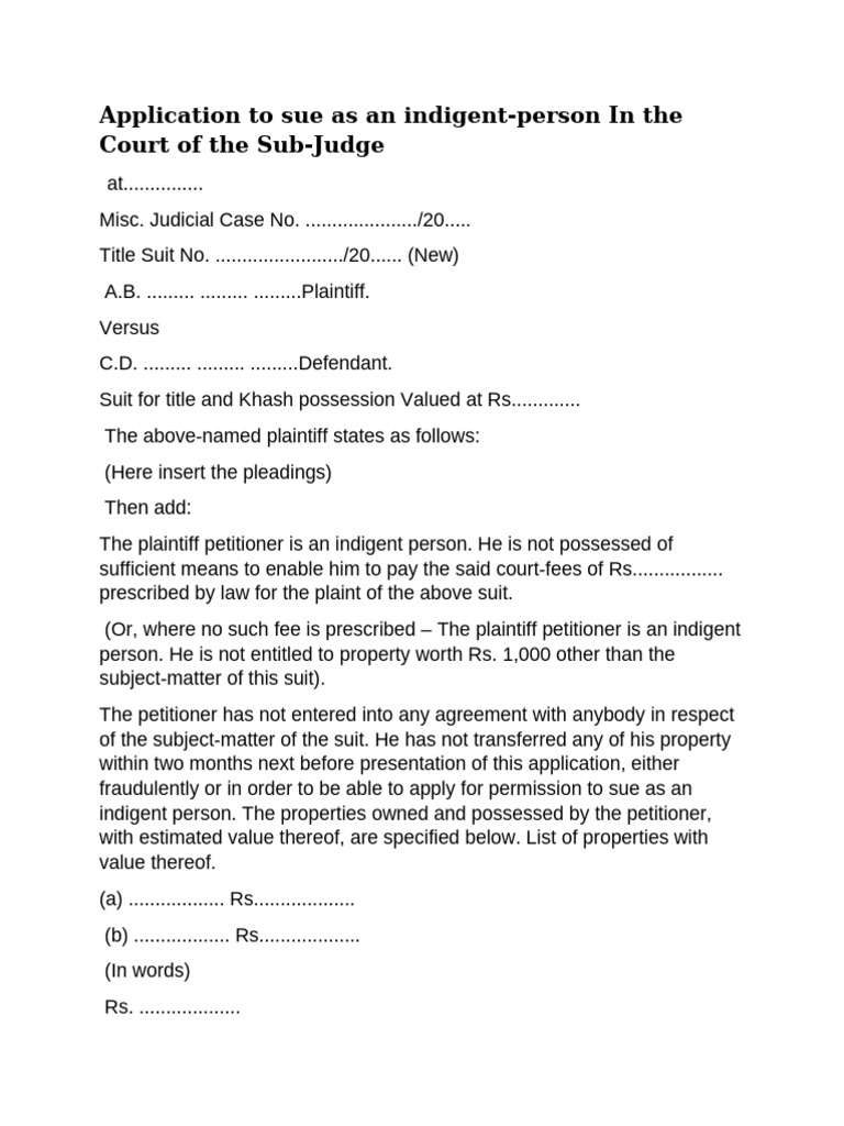 Application to sue as an indigent | PDF