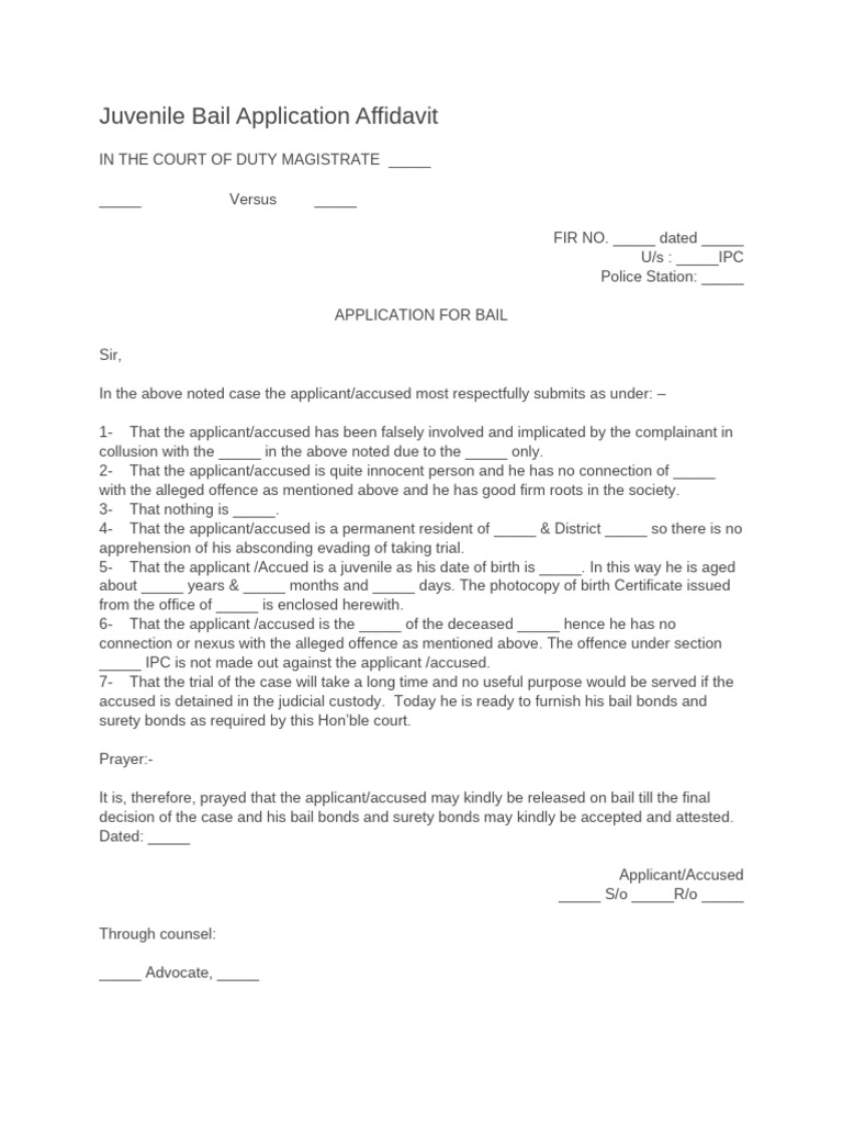 Juvenile Bail Application Affidavit | PDF