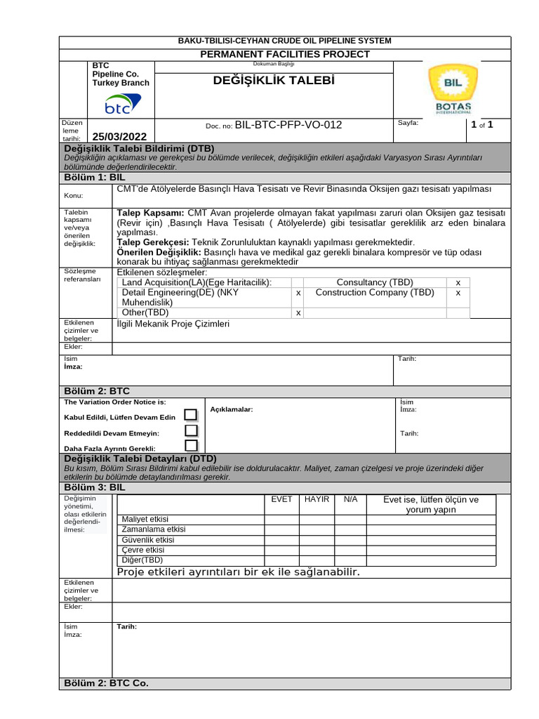 BIL-BTC-PFP-VO-012-CMT Atölye-Revir Oksijen-Basıncli Hava - Y | PDF