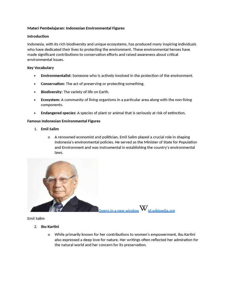 Indonesian Environmental Figures Kelas 11 | PDF | Environmentalism ...