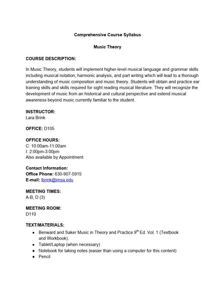 Music-Theory-Syllabus-Fall-2019 | PDF | Chord (Music) | Music Theory