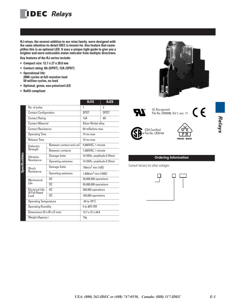 Idec RJ2S CL D24 Datasheet | PDF | Relay | Alternating Current