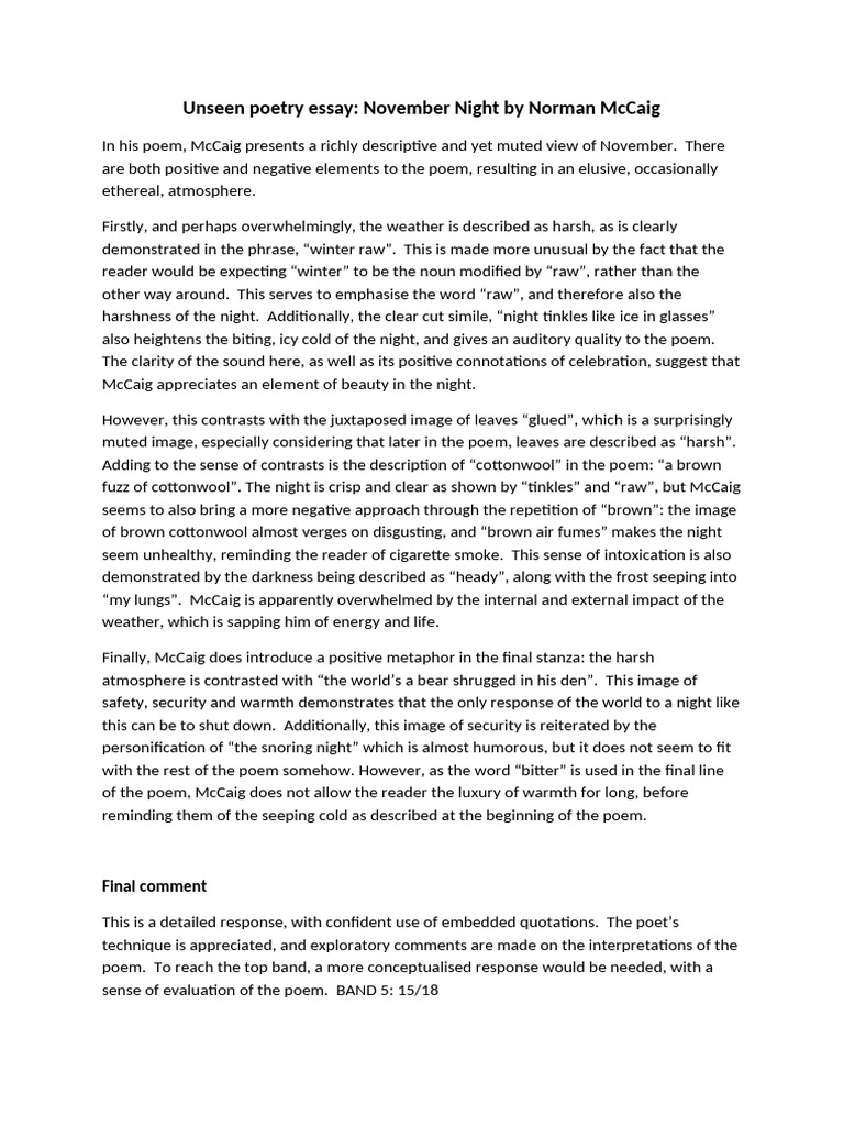 Unseen Poetry Essay November Night | PDF | Poetry