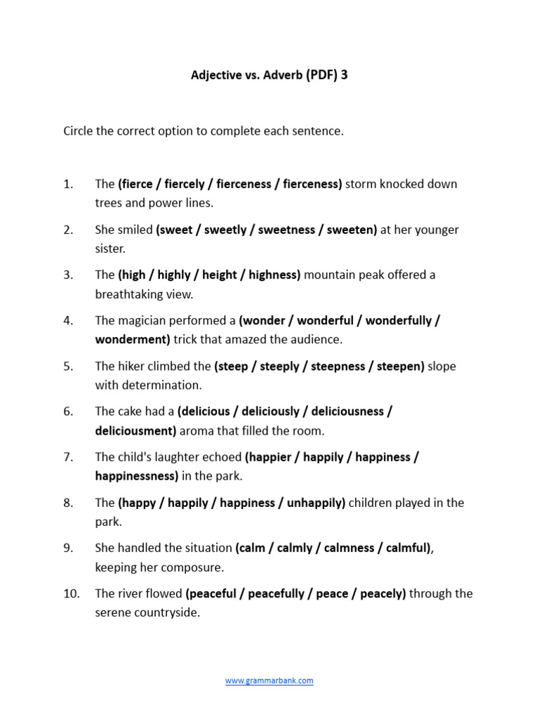 Adjective Vs Adverb Exercise PDF 3 | PDF