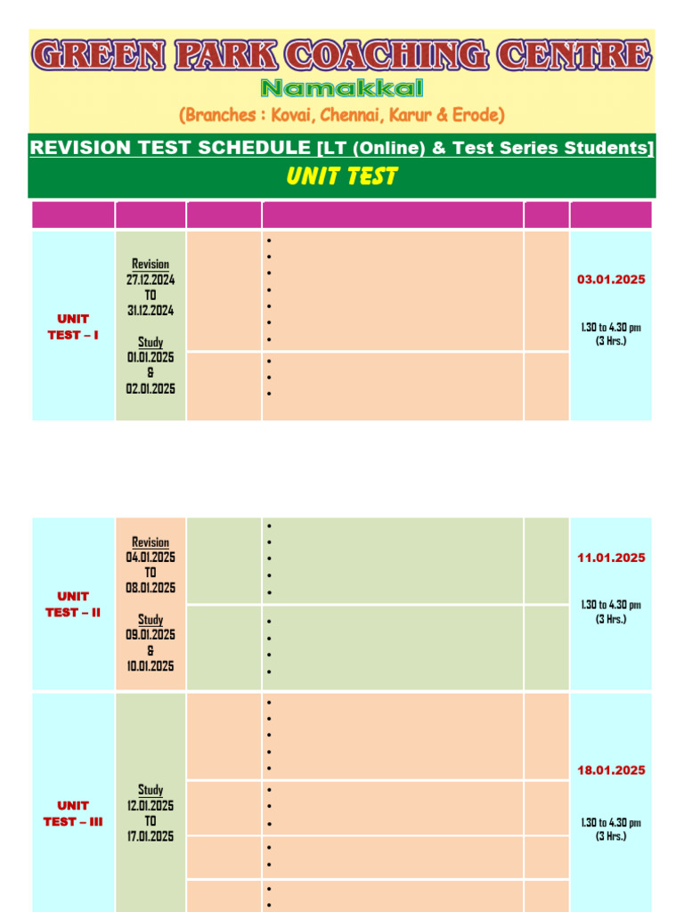 PW Real Test Series 2025 Schedule | PDF | Chemistry | Physics