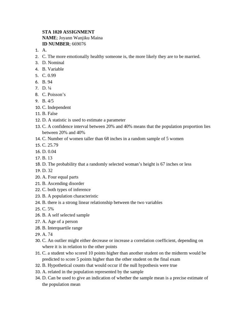 STA 1020 ASSIGNMENT | PDF