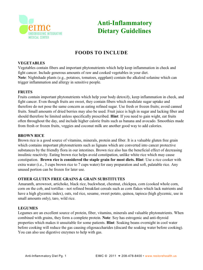 Inflammation Dietary Guidelines | PDF | Foods | Thai Cuisine