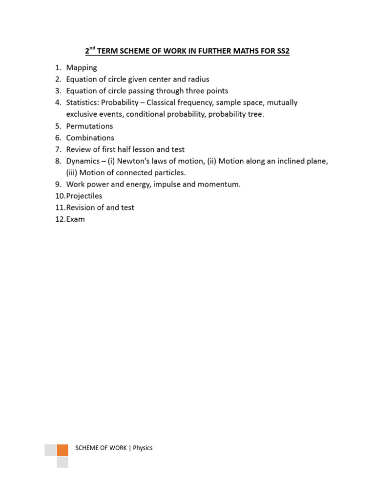 SS2 Further Maths 2nd Term Plan | PDF