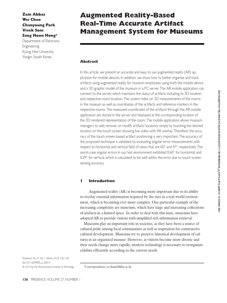 AR Artifact Management System for Museums | PDF | Augmented Reality ...