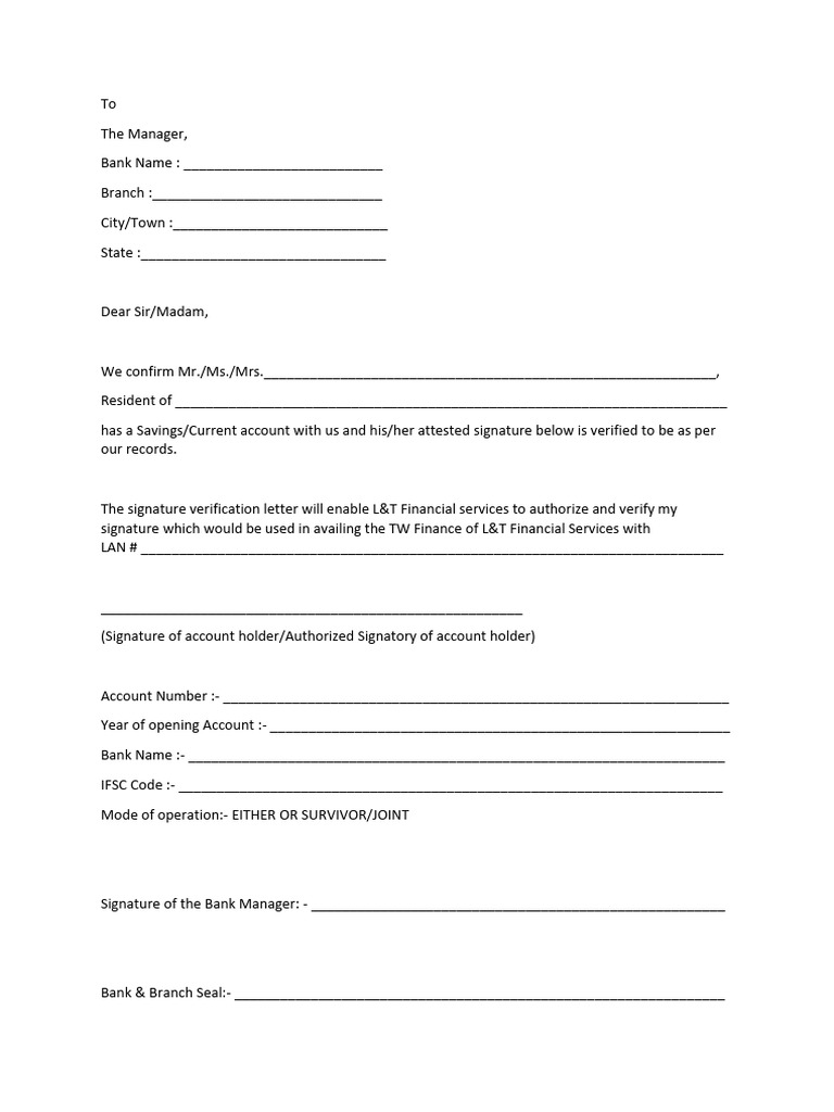 Bank Verification Letter For H2H Automation Process | PDF