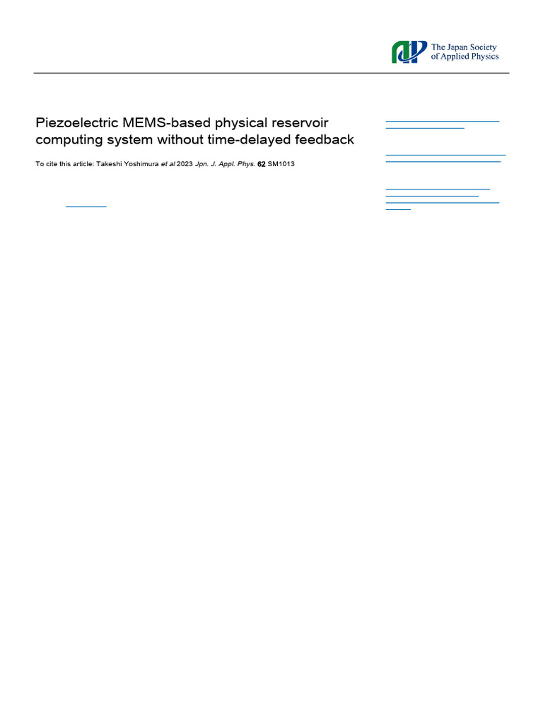 Piezoelectric MEMS-based Physical Reservoir Computing System Without Time-Delayed Feedback | PDF ...