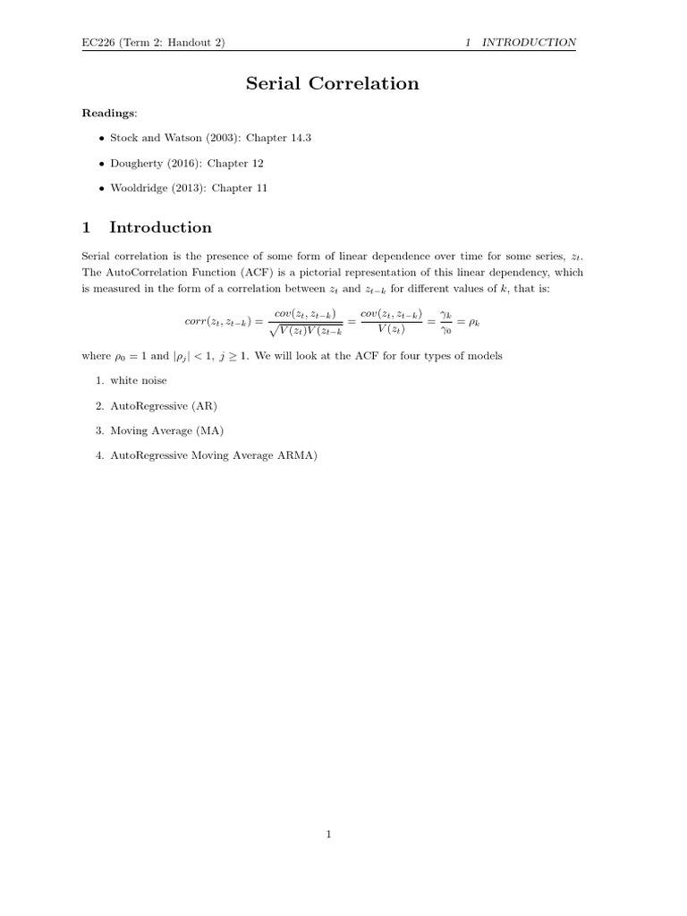 Handout 2 Serial Correlation | PDF | Autocorrelation | Autoregressive Model