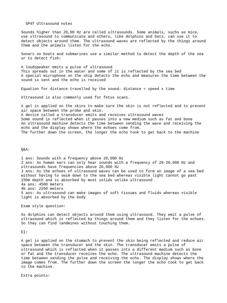 SP4f Ultrasound notes | PDF | Ultrasound | Sound