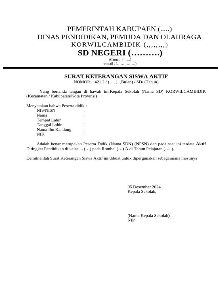 Contoh Surat Siswa Aktif Di Satuan Pendidikan | PDF