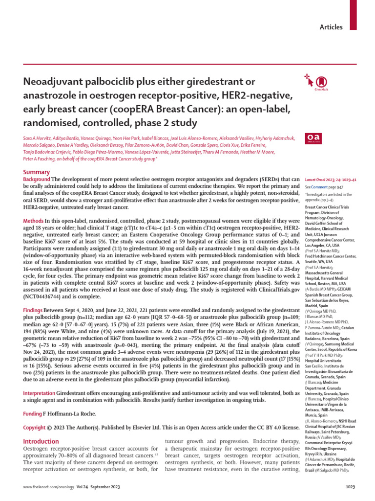 Neoadjuvant Palbociclib Plus Either Giredestrant o | PDF | Breast ...