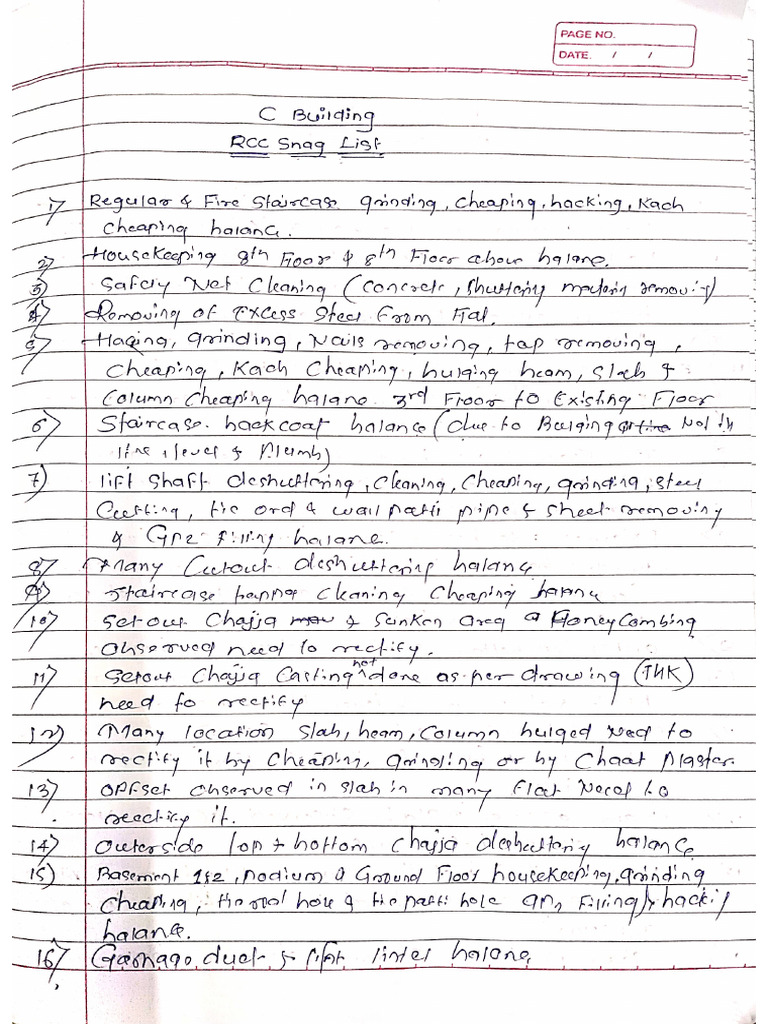 Snag List C building | PDF