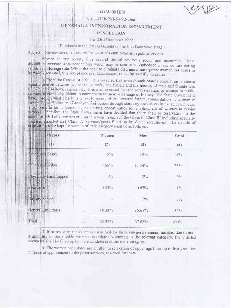 GA Dept. Resolution No. 43328 - 2M - 54 - 92 - Gen dt.23.12.1992 | PDF