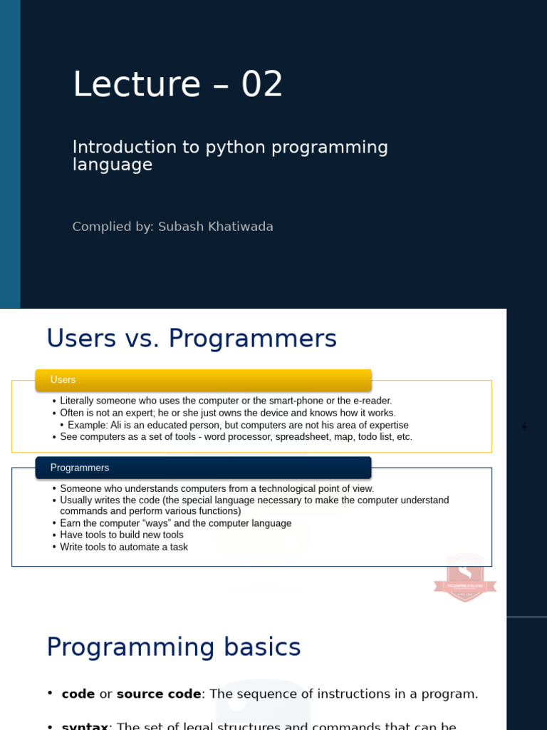 Week 02 Introduction to Python Programming- Subash | PDF | Python ... Week 02 Introduction to Python Programming- Subash | PDF | Python ...