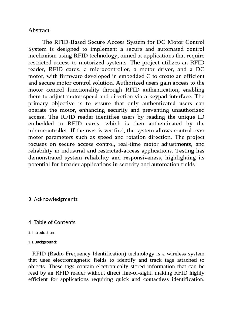 V1 - REPORT-RFID Based Secure Access Control For DC Motor Operation ...