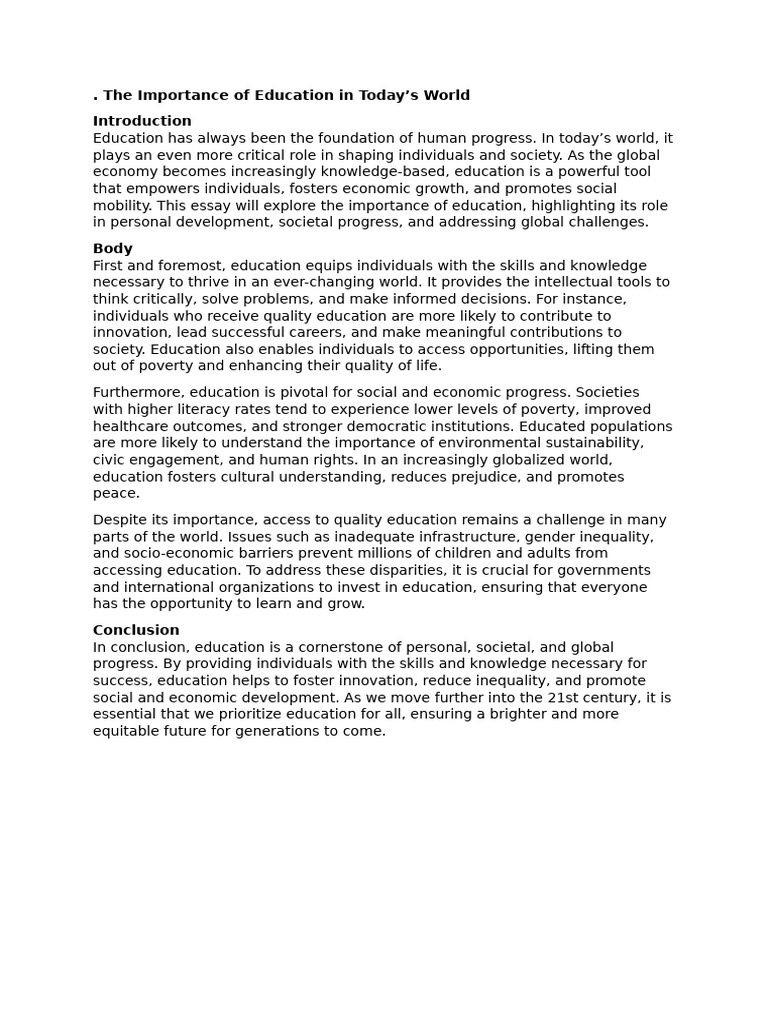 Importance of Education Today | PDF