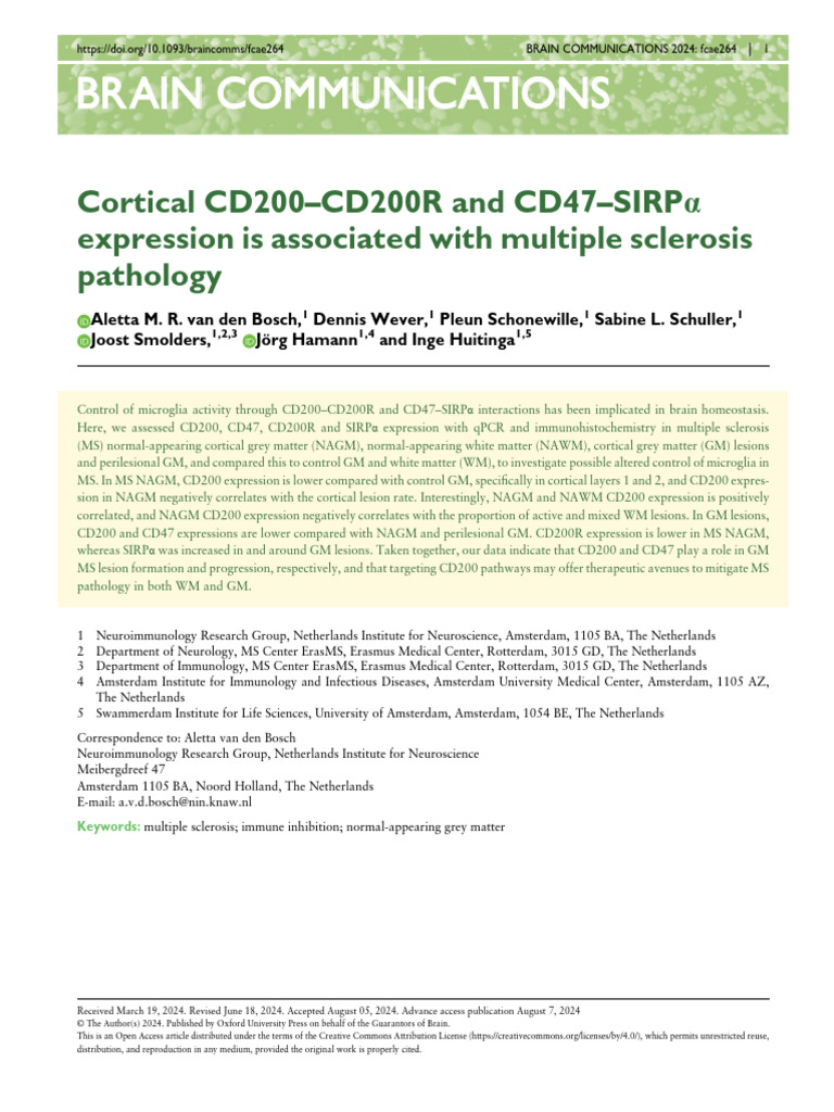 fcae264Cortical CD200-CD200R and CD47-SIRPα | PDF | Microglia ...