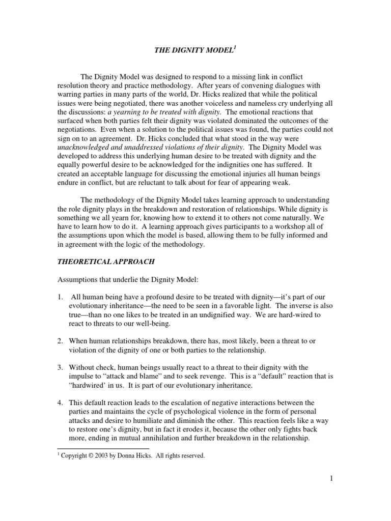 Summary of Dignity Model | PDF | Dignity | Sexual Orientation