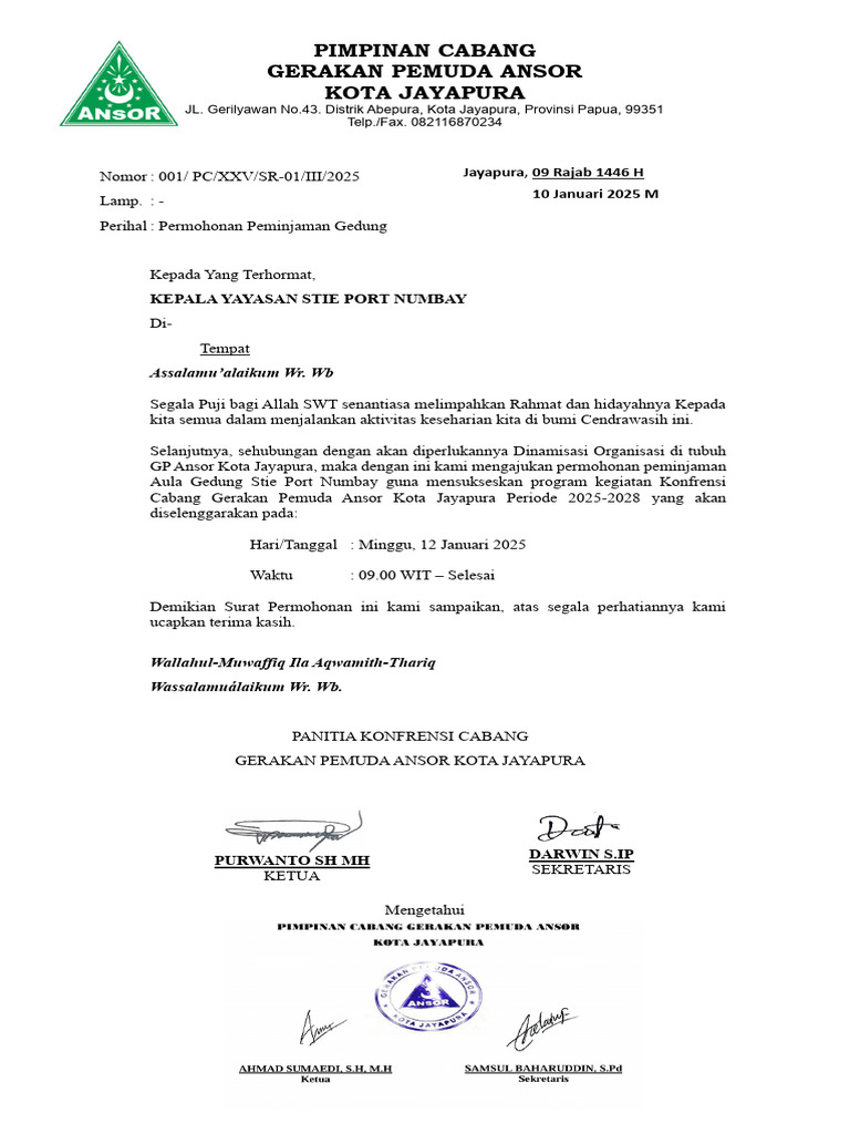 Surat Permohonan Peminjaman Gedung | PDF