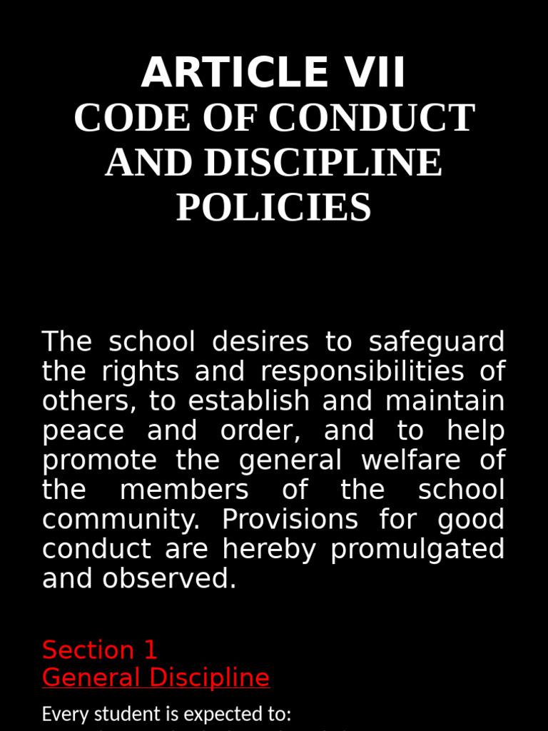 Article VII CODE OF CONDUCT AND DISCIPLINE POLICIES | PDF | Mobile Phones