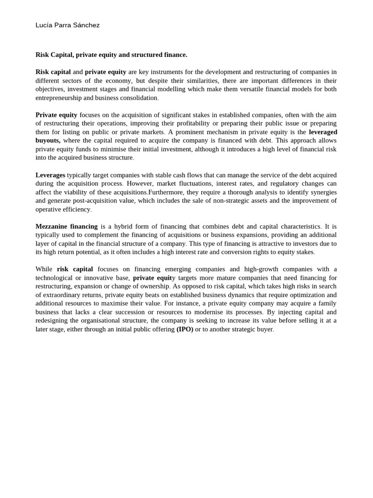 Traducción Inversa - ParraSánchezLucía | PDF | Private Equity | Mergers ...