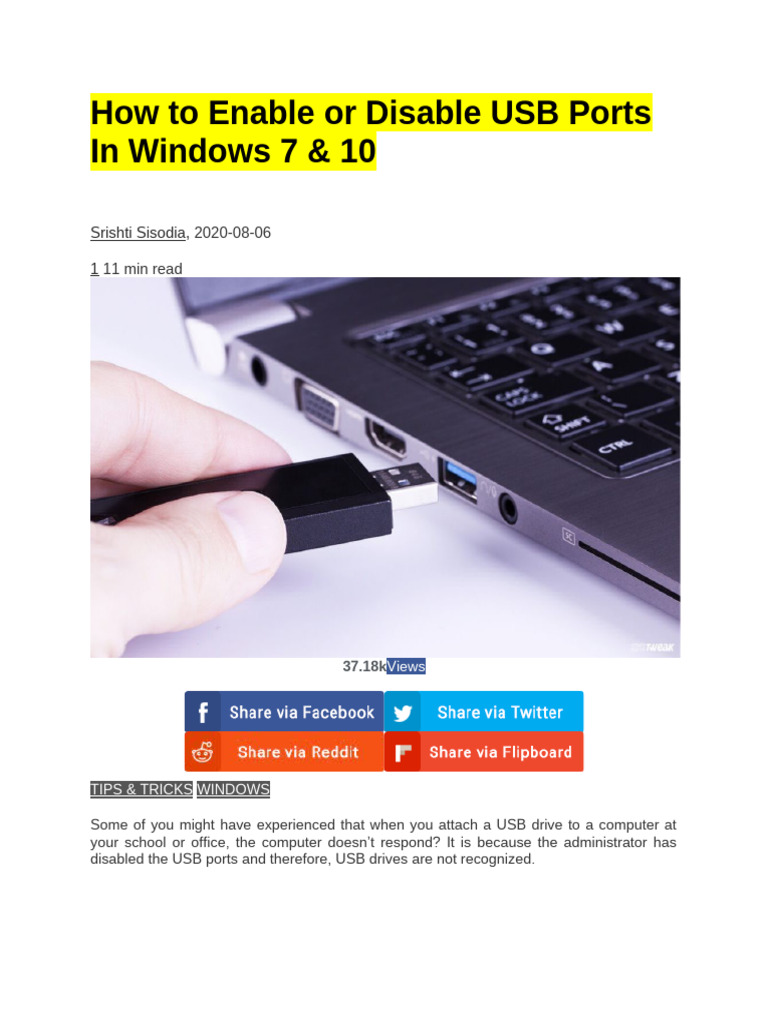 Enable or Disable USB Ports In Windows 7 | PDF | Usb | Usb Flash Drive