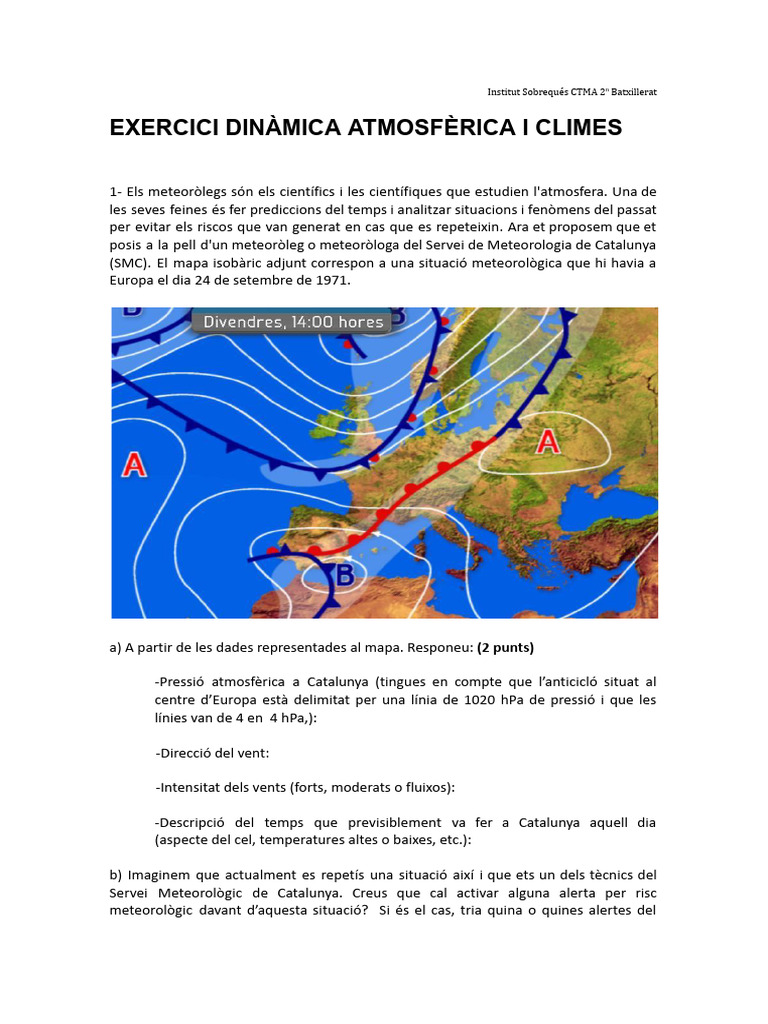 Exercici Dinàmica Atmosfèrica I Climes | PDF