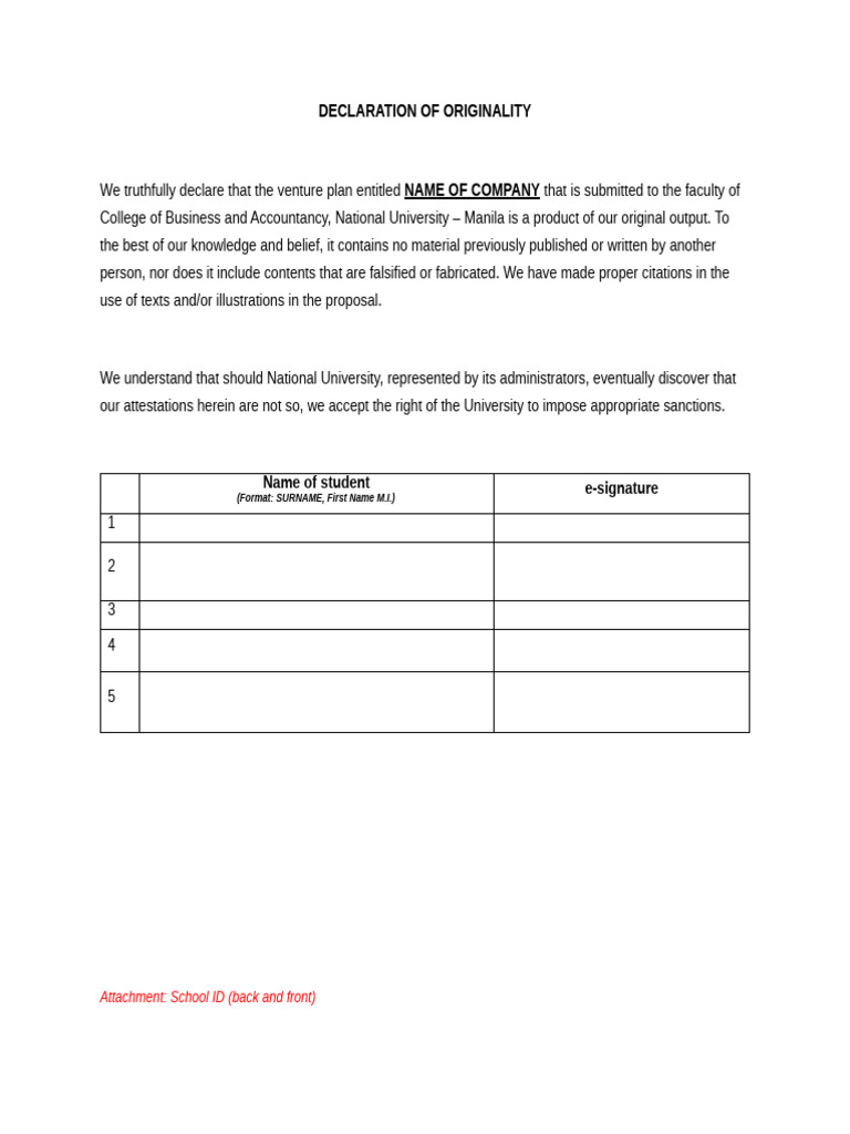 Declaration of Originality | PDF