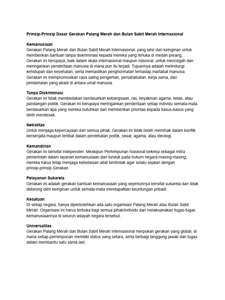 Prinsip-Prinsip Dasar Gerakan Palang Merah Dan Bulan Sabit Merah Internasional - Translation ...