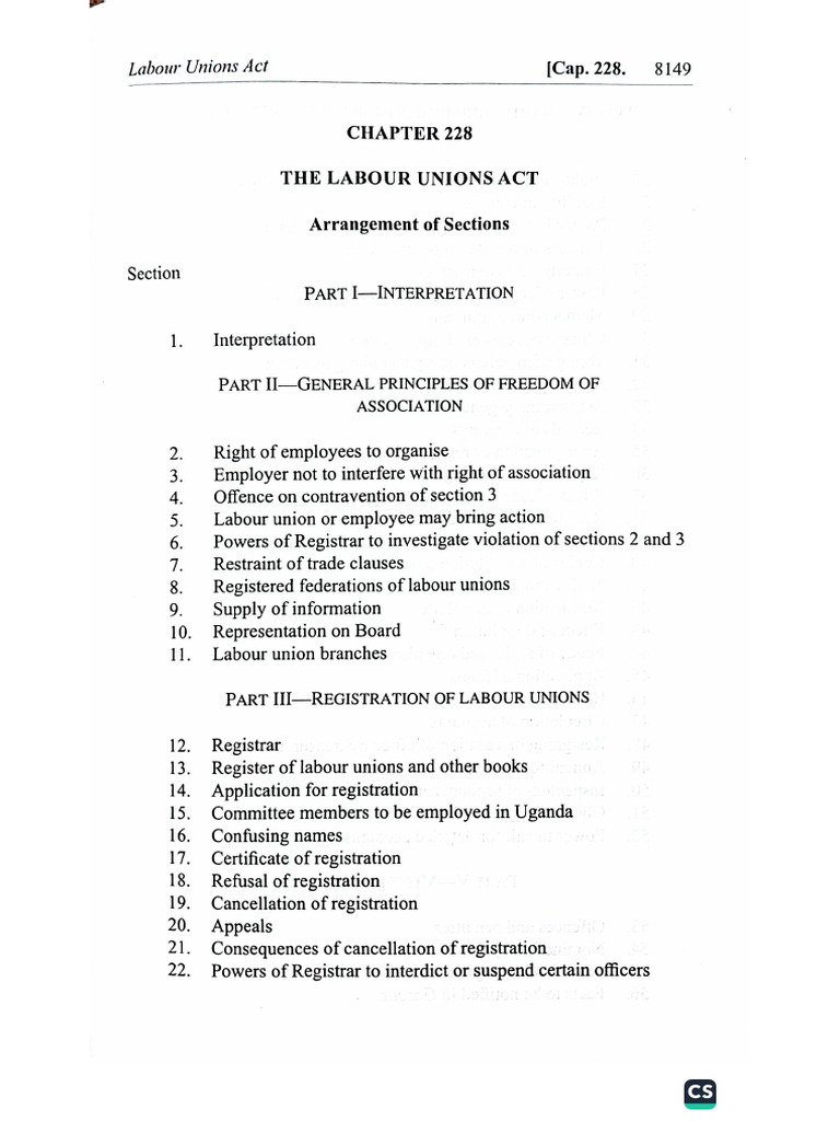 Overview of Uganda's Labour Unions Act | PDF