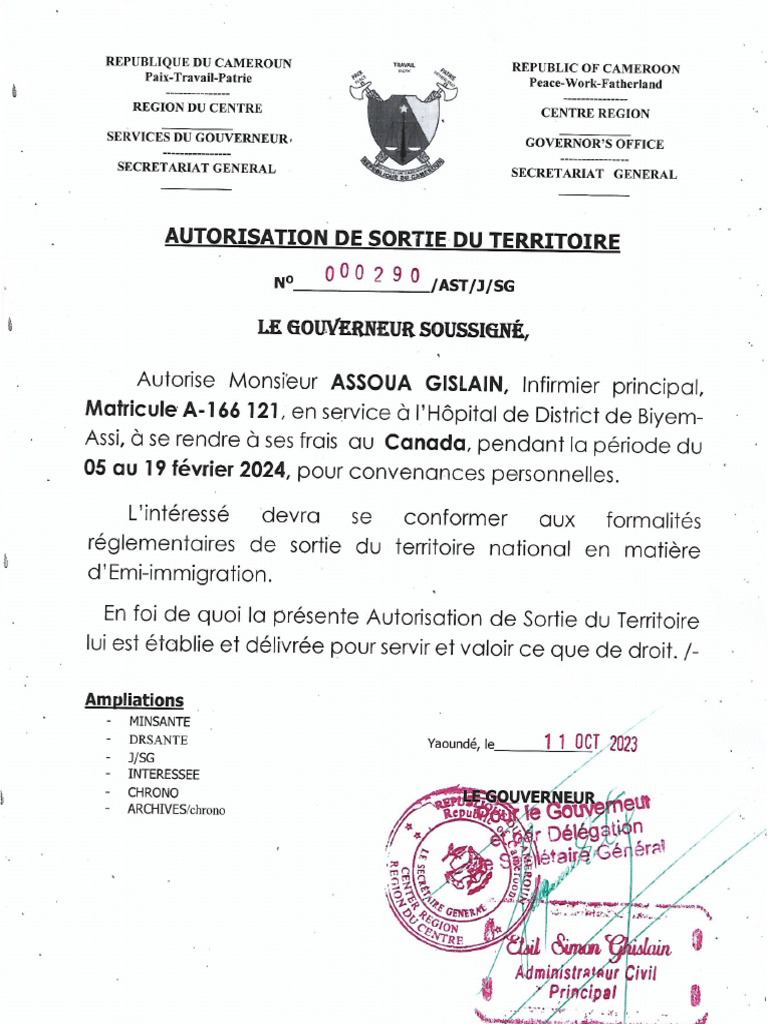 Autorisation de Sortie Du Territoire | PDF