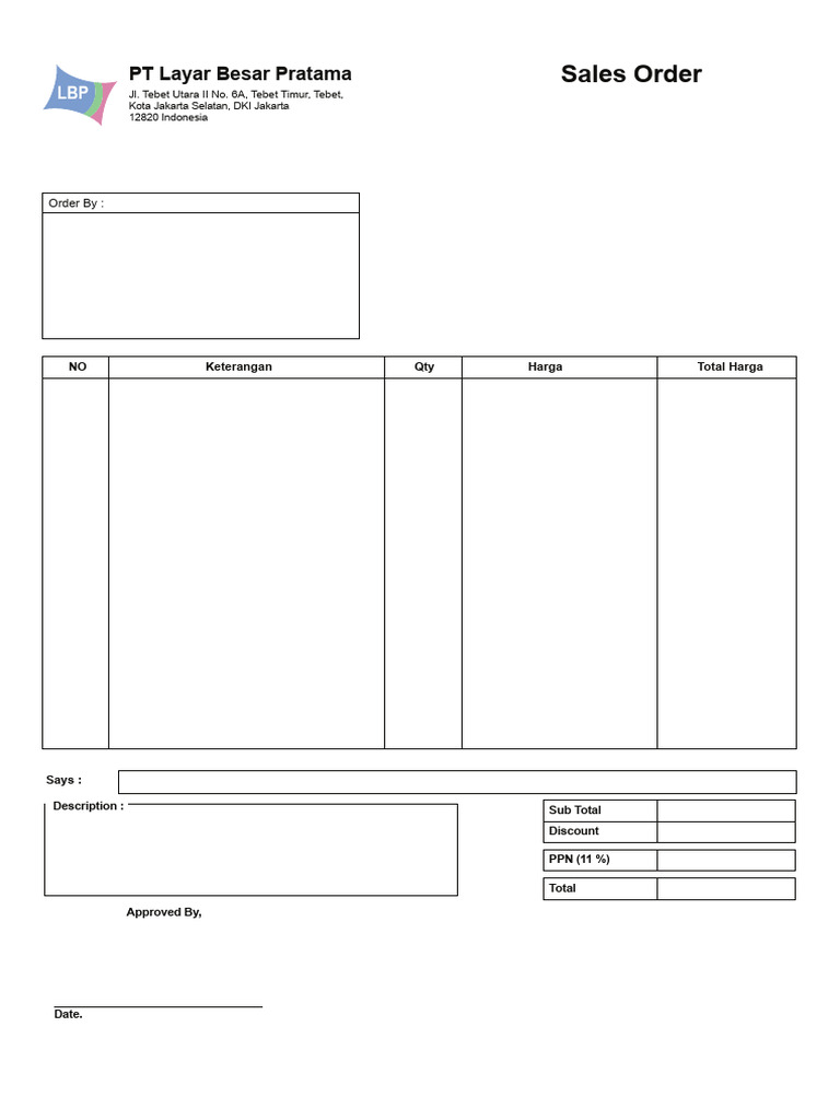 Form Sales Order | PDF