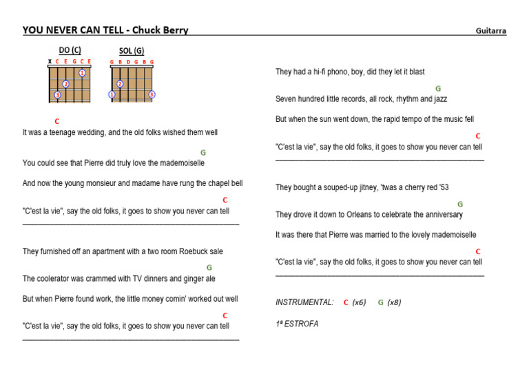 Chuck Berry's "You Never Can Tell" Lyrics | PDF | American Styles Of ...