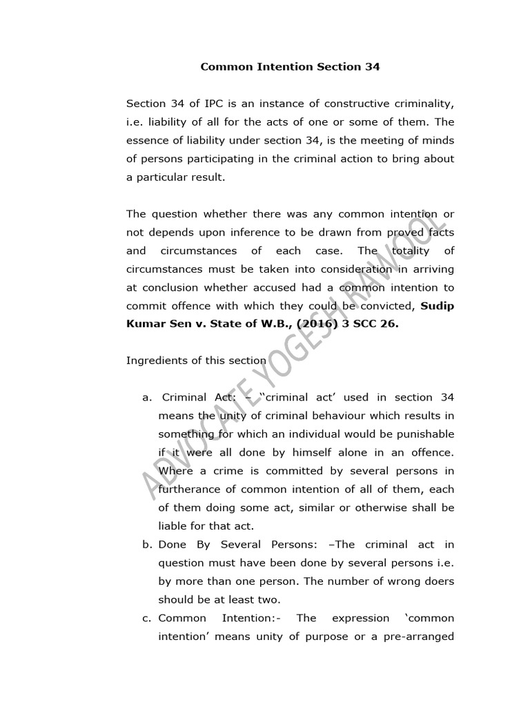 Common Intention Common Object Criminal Conspiracy | PDF | Crimes | Crime & Violence