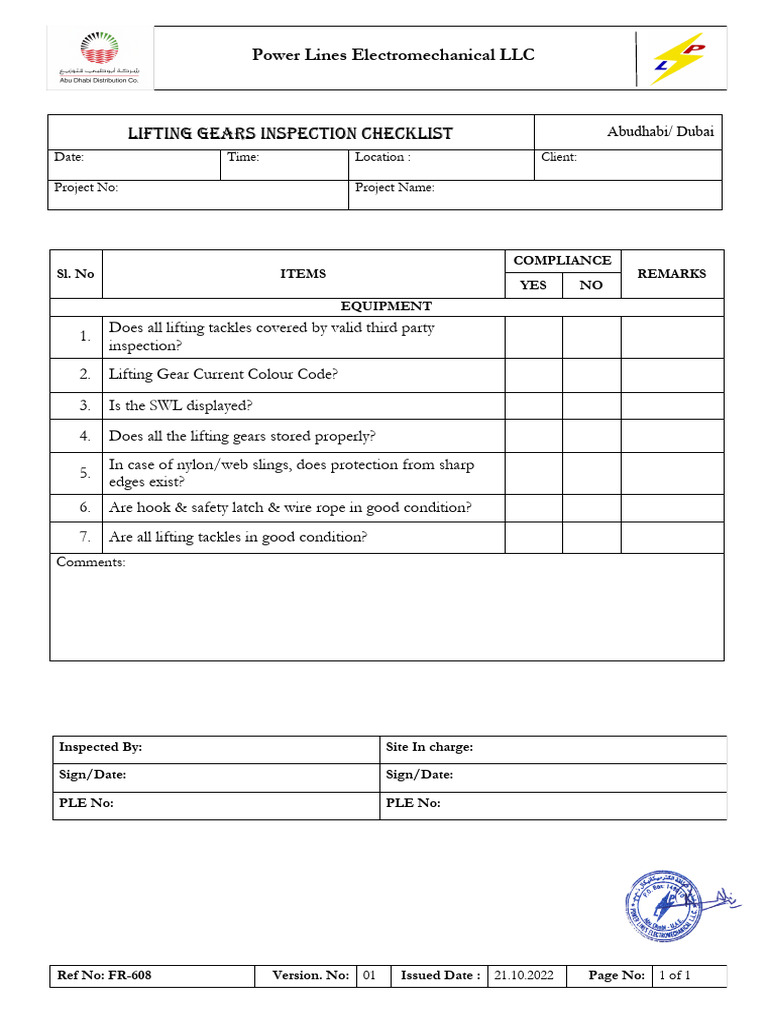 13 ADDC-Lifting Gear Inspection Forms & Checklist | PDF
